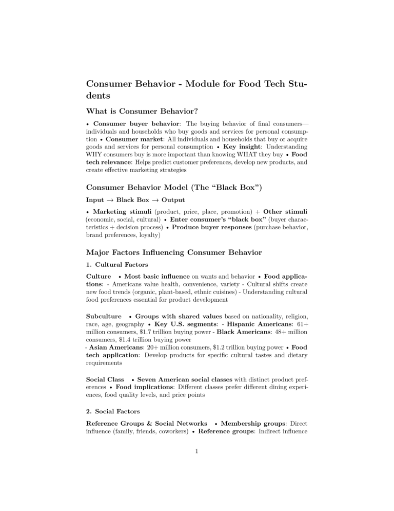 Consumer Behavior Module for Food Tech Students