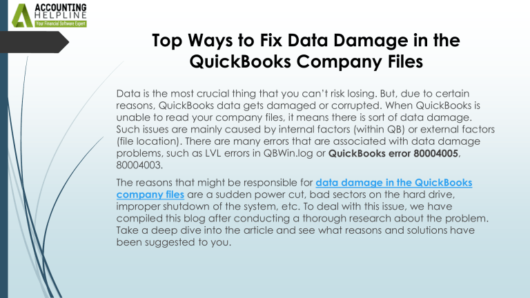 Fix QuickBooks Data Damage: Top Ways & Solutions
