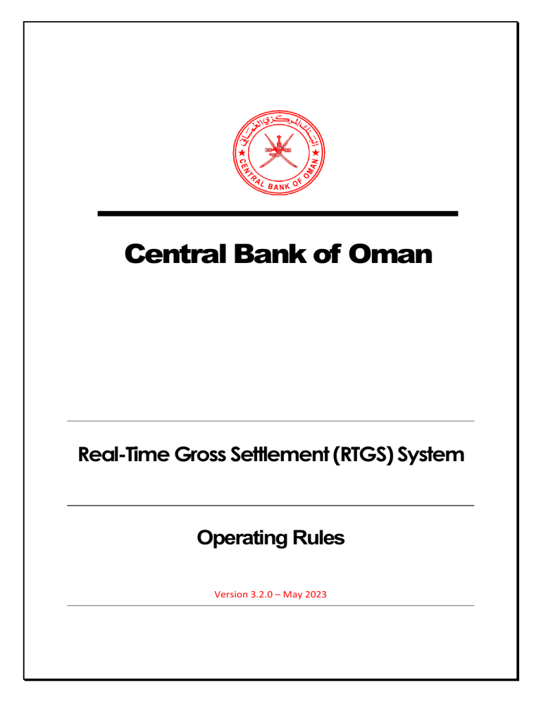 CBO RTGS Operating Rules: Real-Time Gross Settlement System