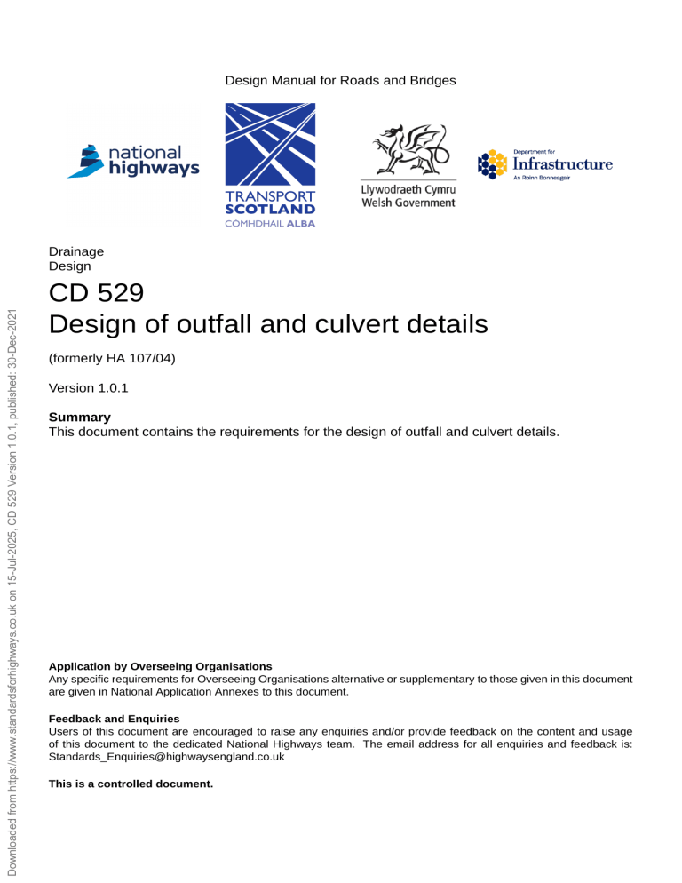 Outfall & Culvert Design Manual for Roads & Bridges