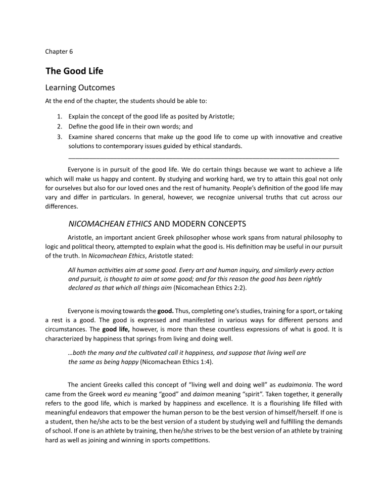 The Good Life: Aristotle, Ethics, and Modern Concepts