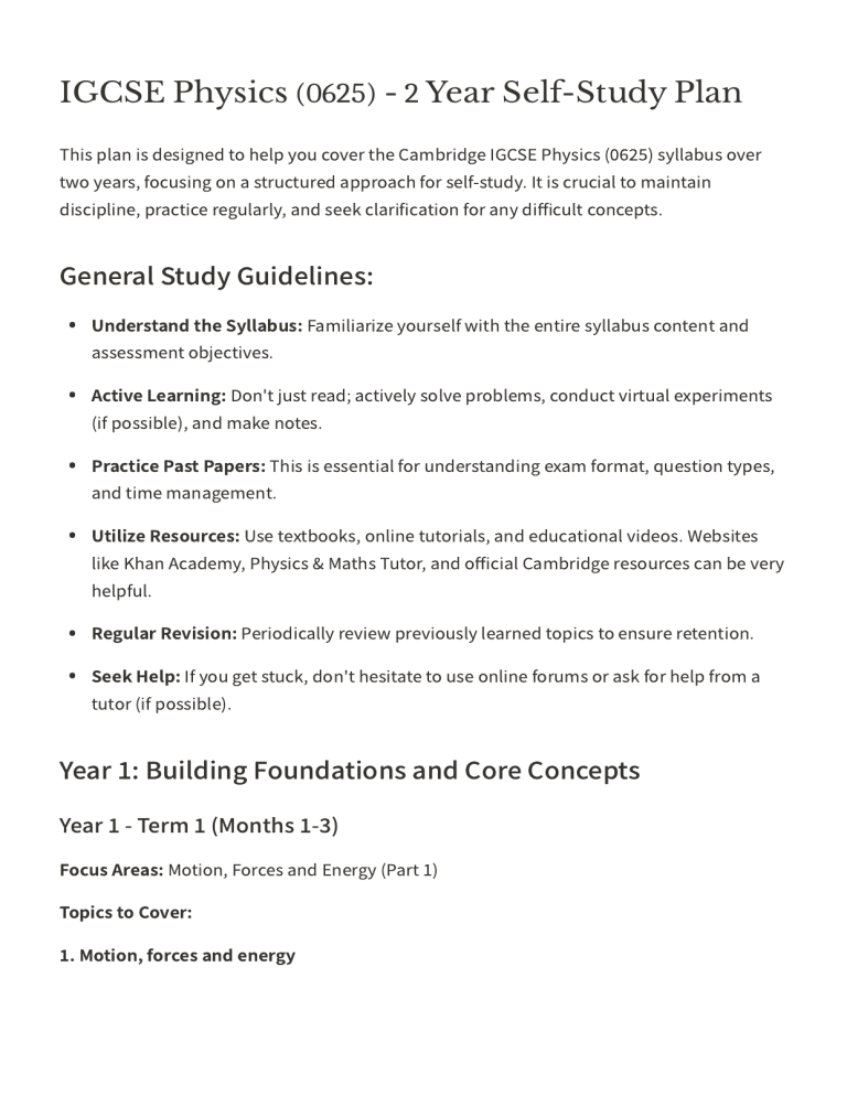 IGCSE Physics Self-Study Plan (2 Year)