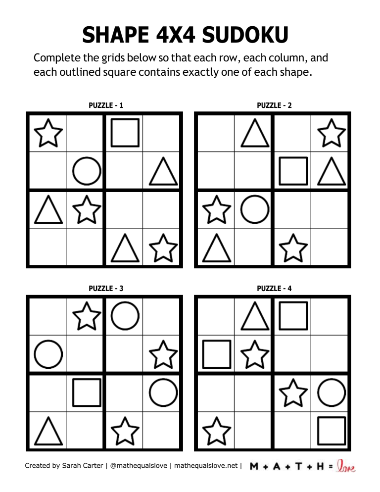 Shape Sudoku 4x4 Worksheet: Logic Puzzle for Kids