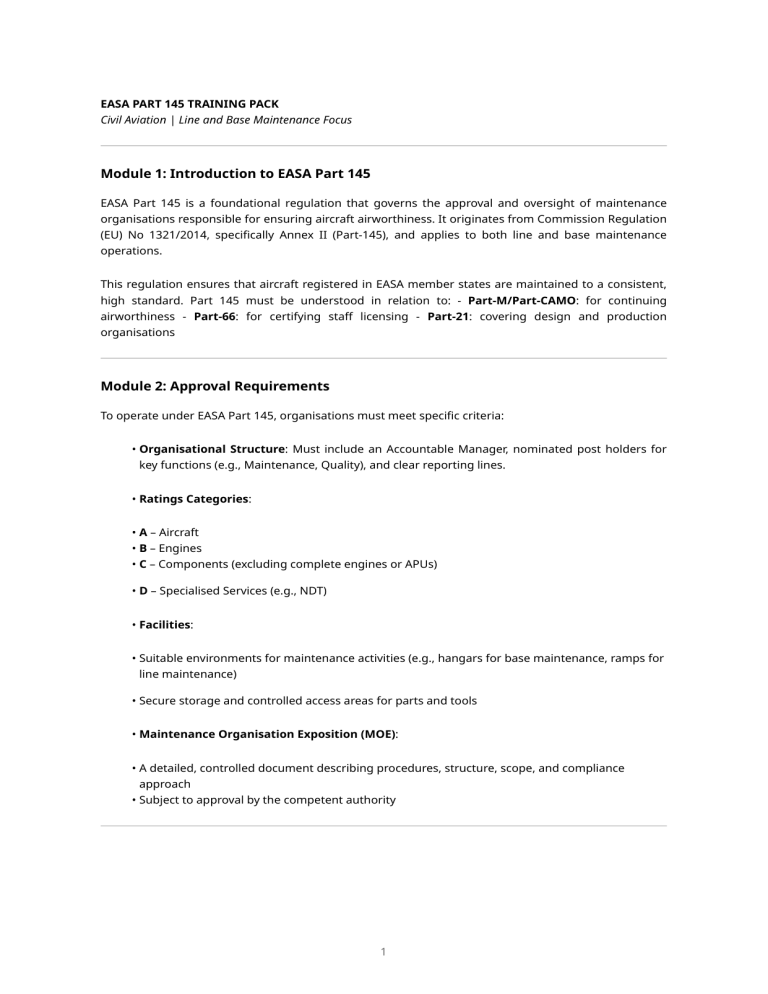 EASA Part 145 Training: Aircraft Maintenance Regulations