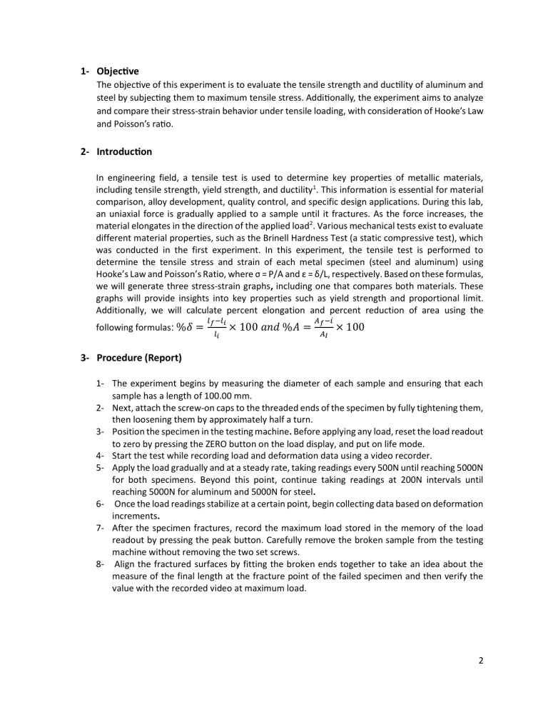 Tensile Testing of Aluminum & Steel Lab Report