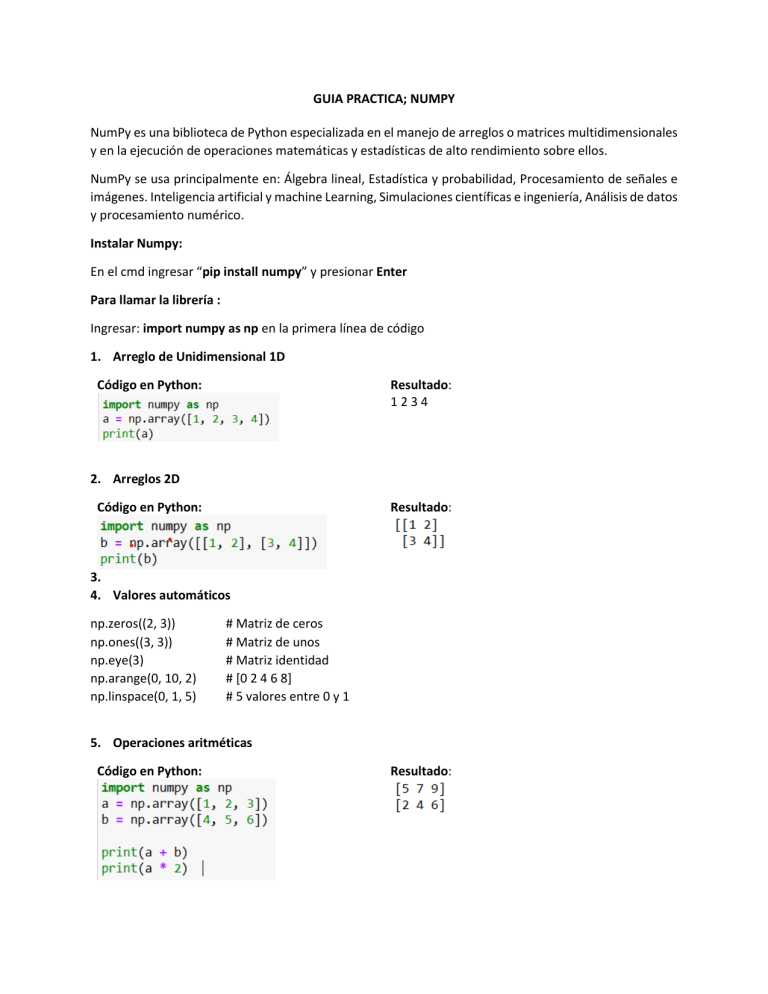 Guía Práctica de NumPy: Operaciones con Arreglos en Python