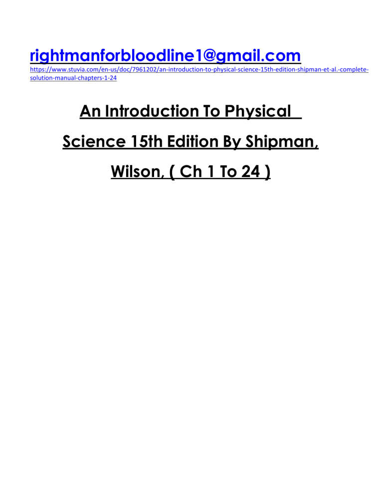 Physical Science Test Bank: Shipman, Wilson 15th Edition