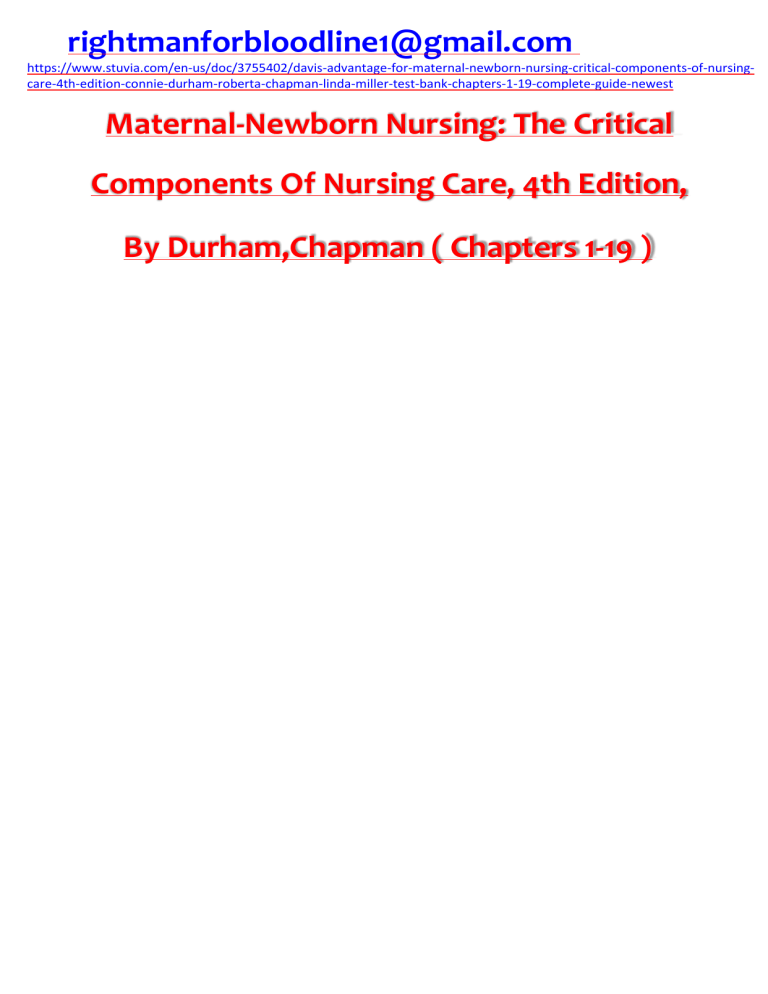 Maternal-Newborn Nursing Test Bank: Durham, Chapman 4th Ed.