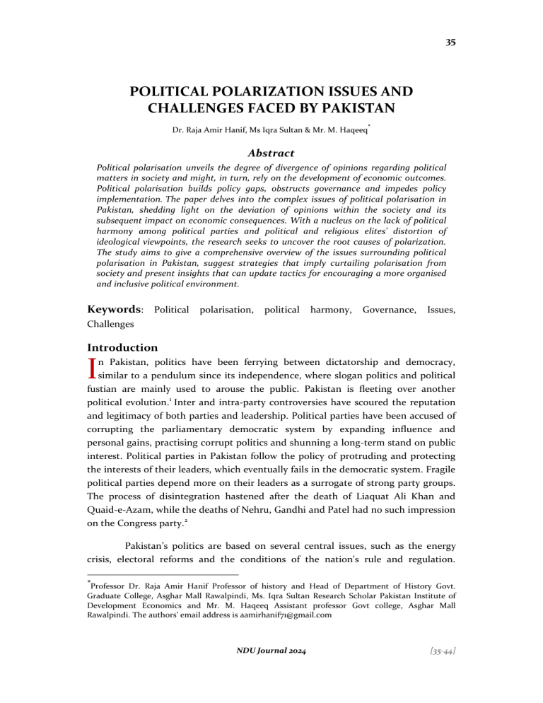 Political Polarization in Pakistan: Issues & Challenges