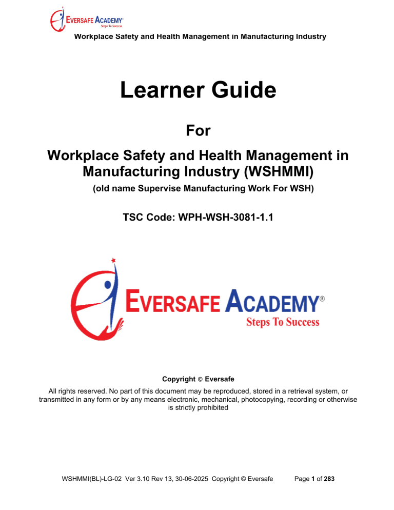 WSH Management in Manufacturing: Learner Guide
