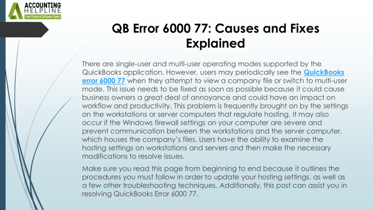 QuickBooks Error 6000 77: Causes & Fixes