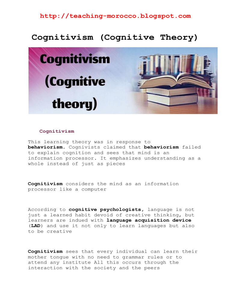 Cognitivism: Cognitive Theory Explained