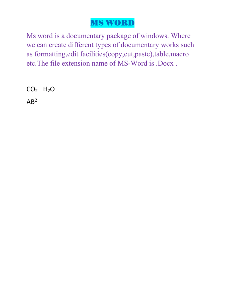 MS Word Overview & File Extension (.Docx)