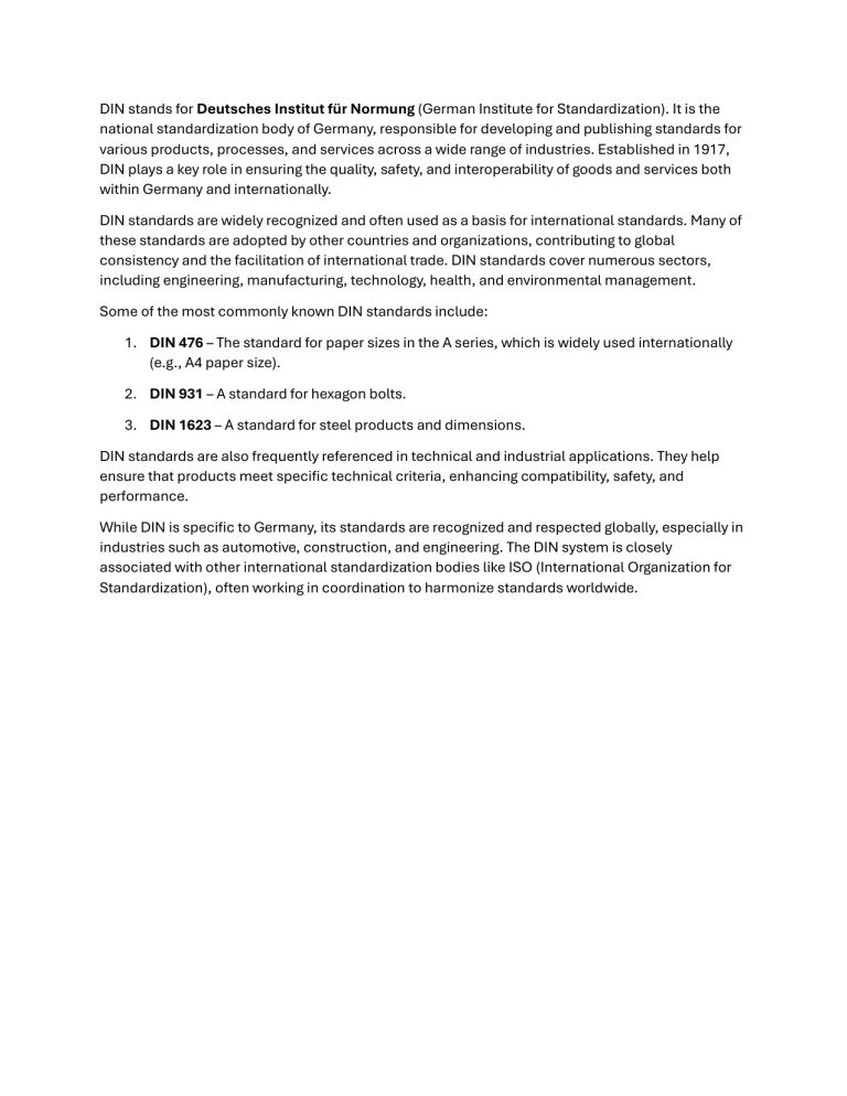 DIN Standards: Overview of Deutsches Institut für Normung
