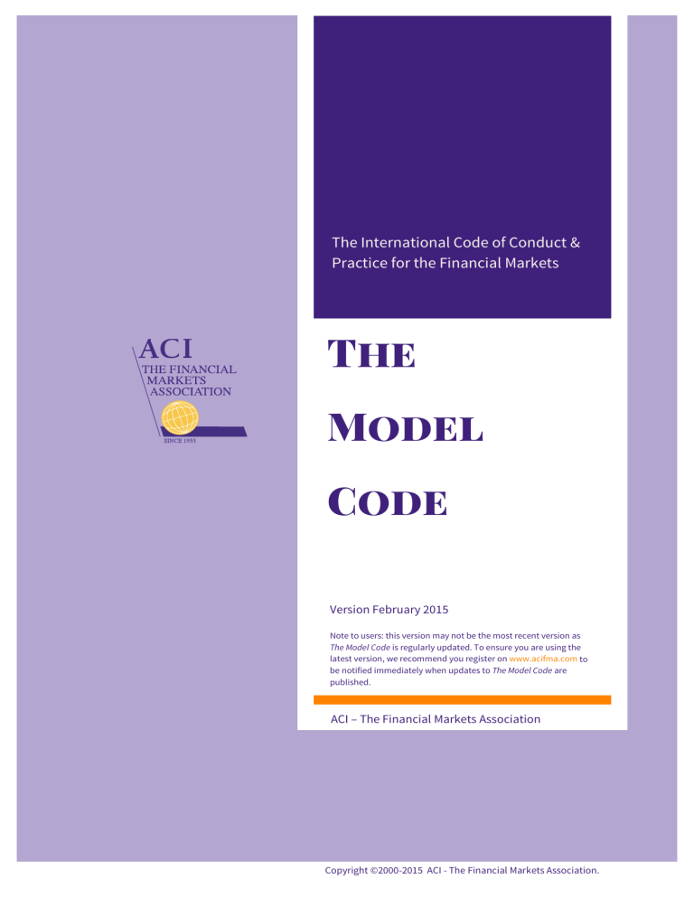 Financial Markets Code of Conduct: ACI Model Code