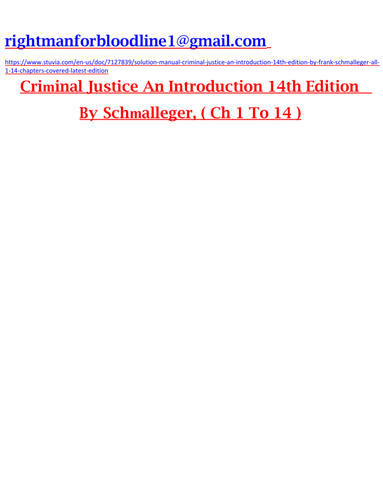 Criminal Justice Test Bank: Schmalleger 14th Edition