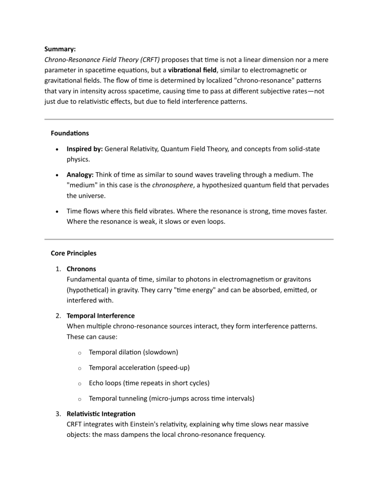 Chrono-Resonance Field Theory: Time as a Vibrational Field in Physics