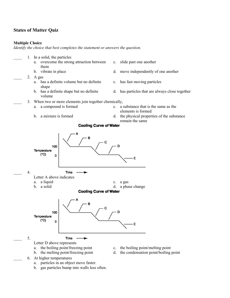 States of Matter Quiz: Multiple Choice & Matching