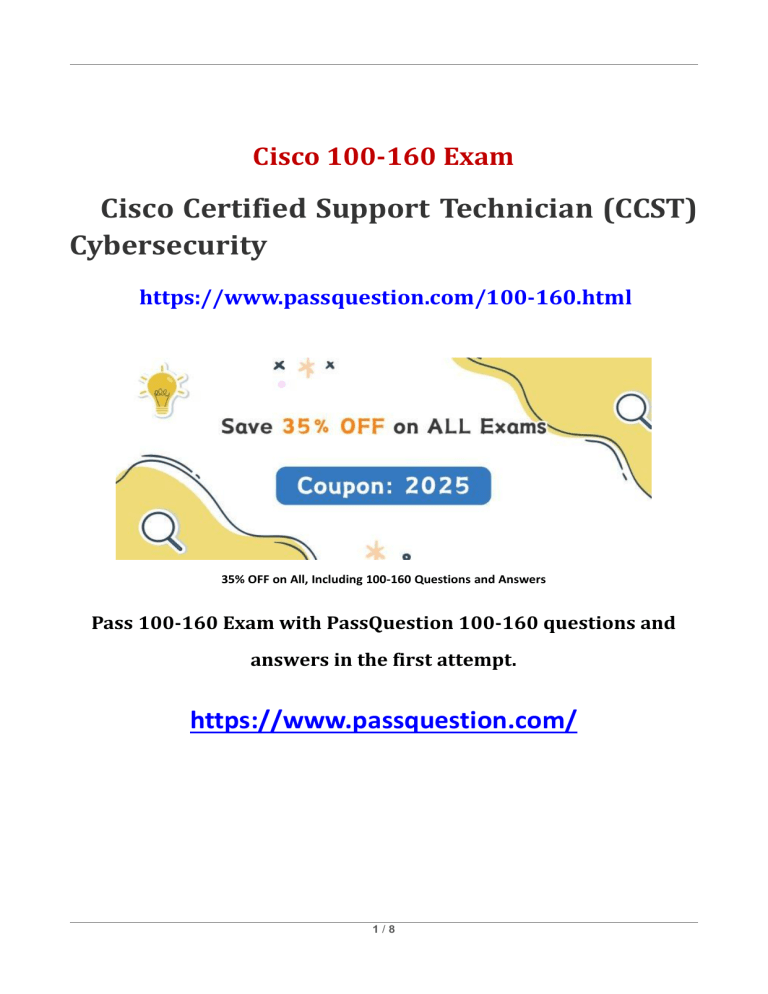 Cisco 100-160 CCST Cybersecurity Exam Questions