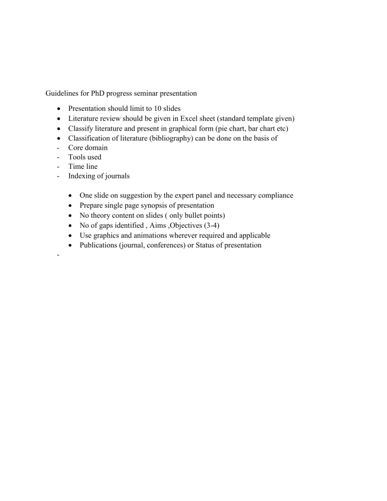 PhD Progress Seminar Presentation Guidelines