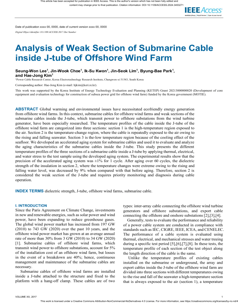 Submarine Cable Weak Section Analysis in Offshore Wind Farms