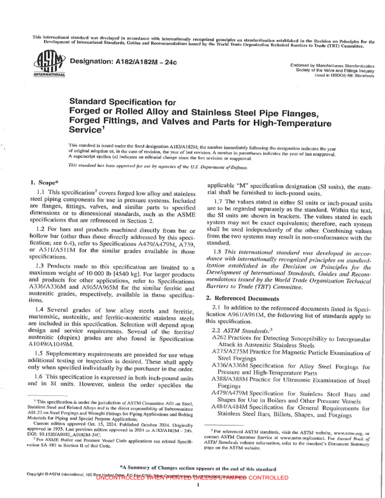ASTM A182 A182M - 24c