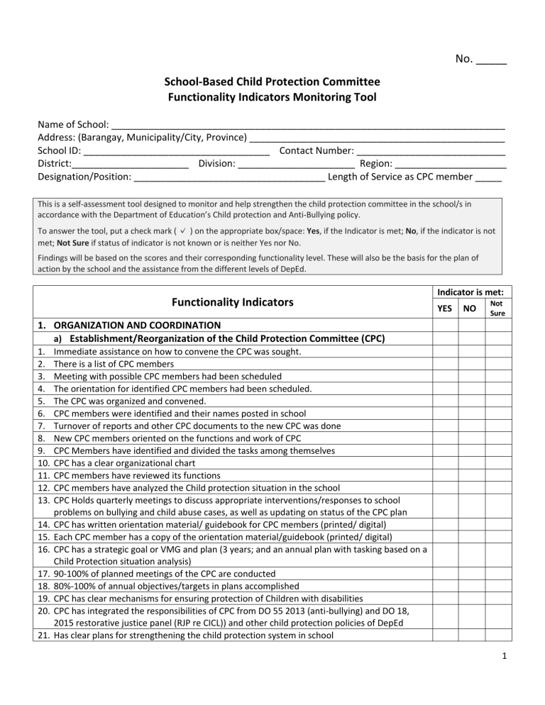 School Child Protection Committee Functionality Monitoring Tool