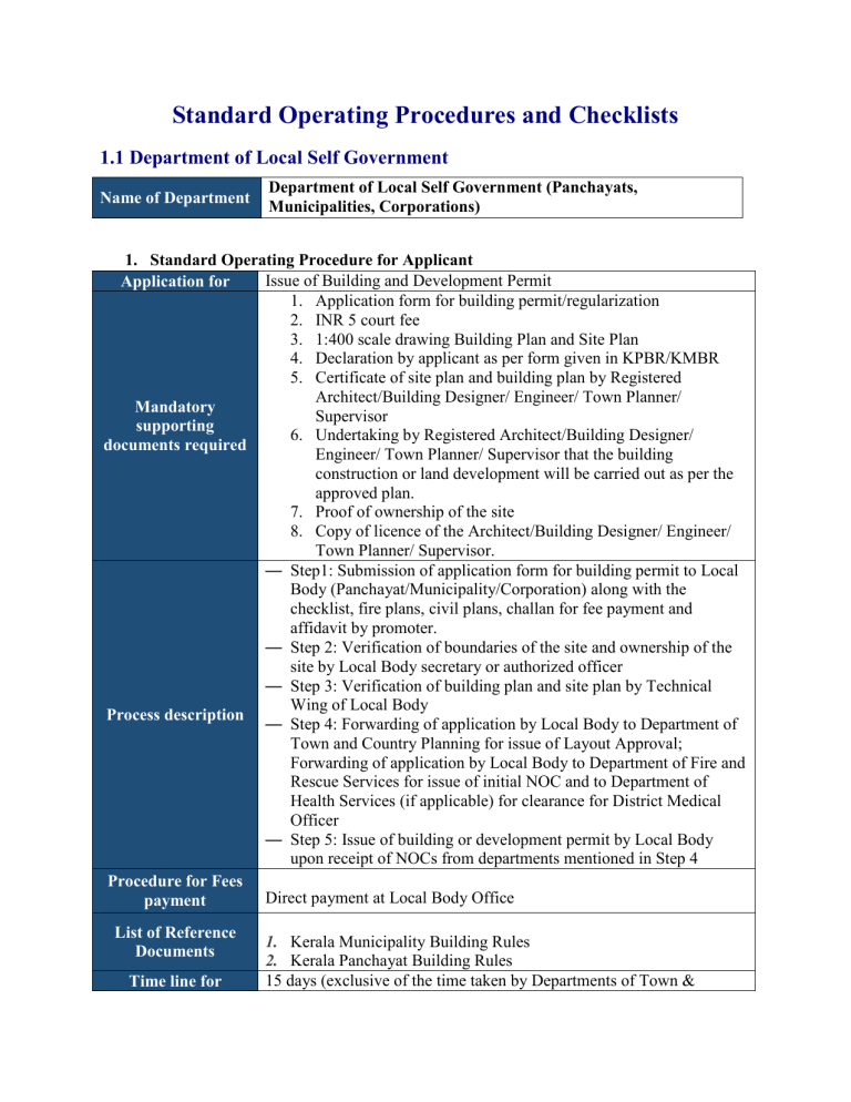 Local Government SOP: Building Permits & Licenses