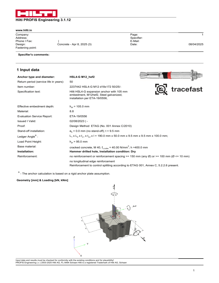 Hilti Anchor Design Report - PROFIS Engineering
