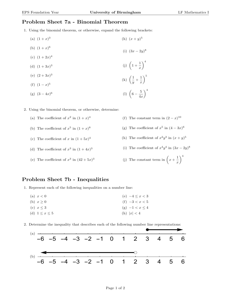 Binomial Theorem & Inequalities Problem Sheet - University Level