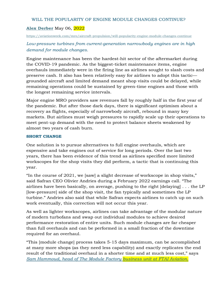 Engine Module Changes: Popularity & Trends in Aviation MRO