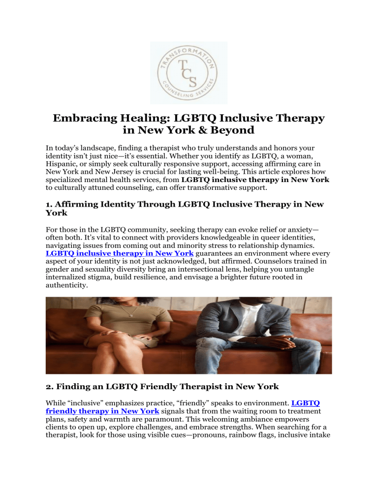 LGBTQ Inclusive Therapy in NY & NJ: Affirming Mental Health