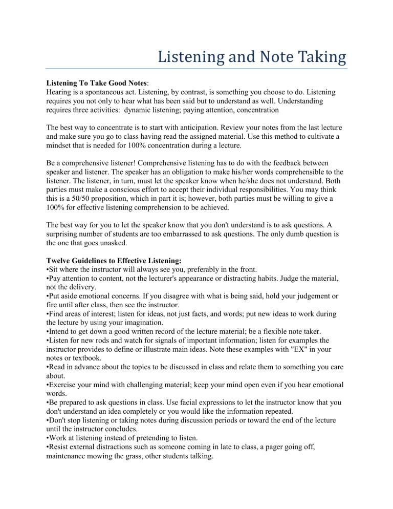 Listening & Note Taking: Effective Strategies for Students