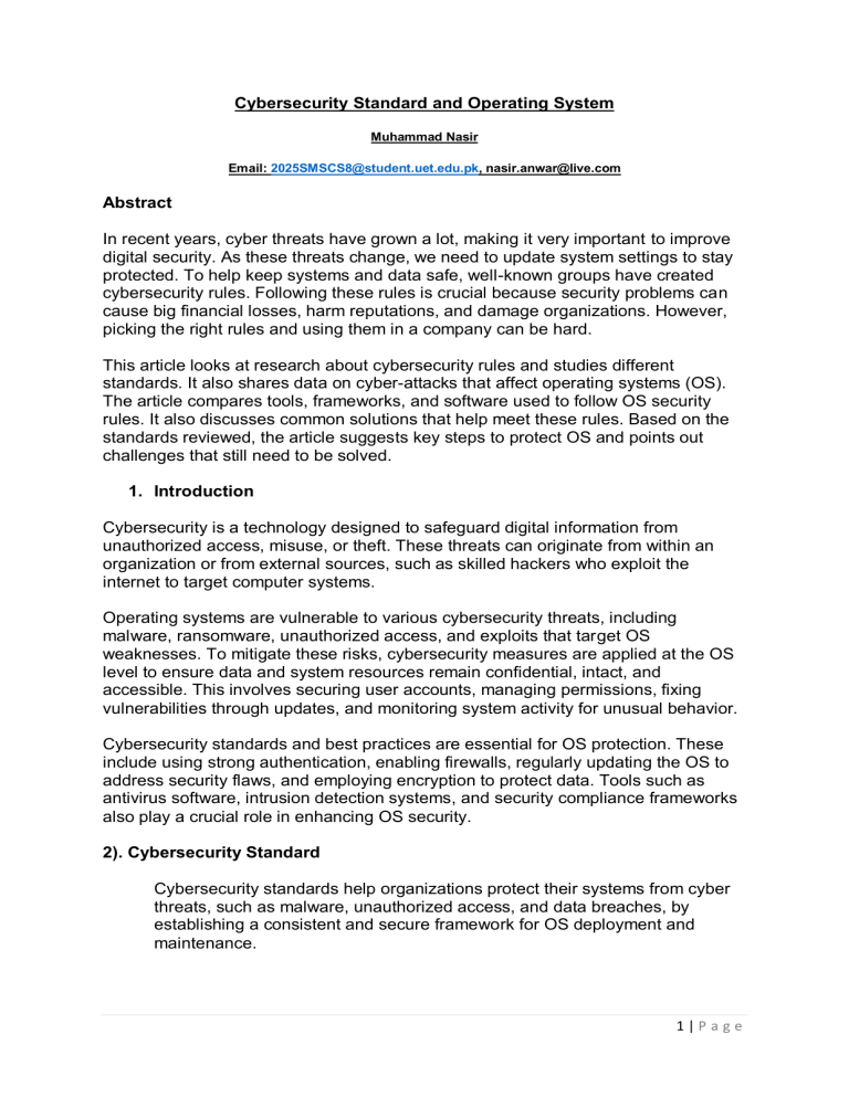 Cybersecurity Standards & Operating Systems: An Overview