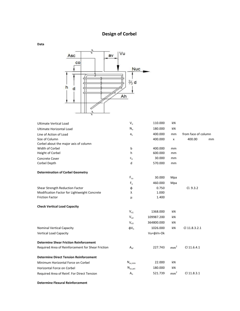 Corbel Design Calculation: Reinforced Concrete Structural Engineering