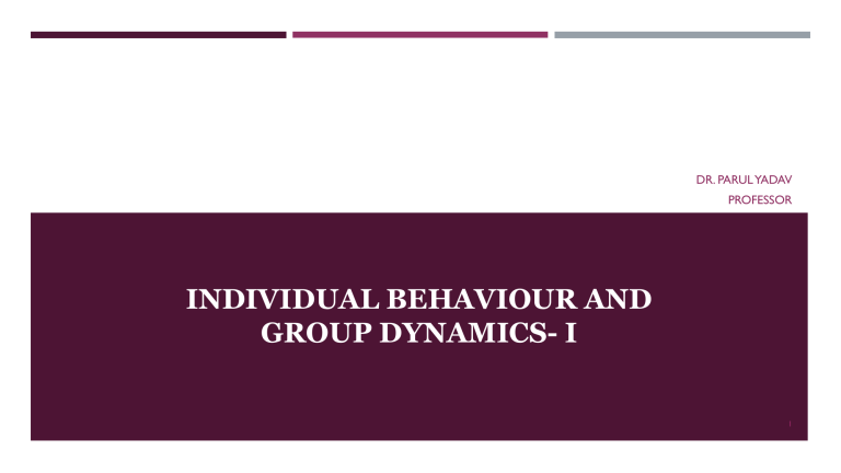 Organizational Behaviour: Introduction & Individual Behavior