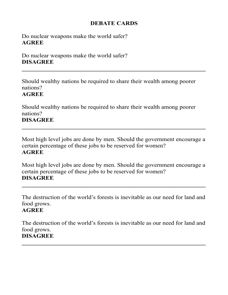 Debate Cards: Engaging Discussion Topics