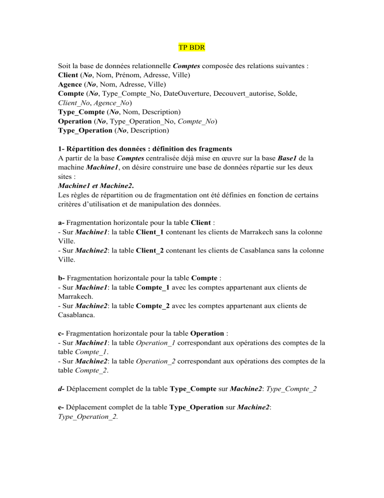 Exercice sur la fragmentation de bases de données distribuées