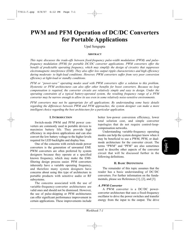 PWM & PFM DC/DC Converters: Operation, Trade-offs, Portable Apps