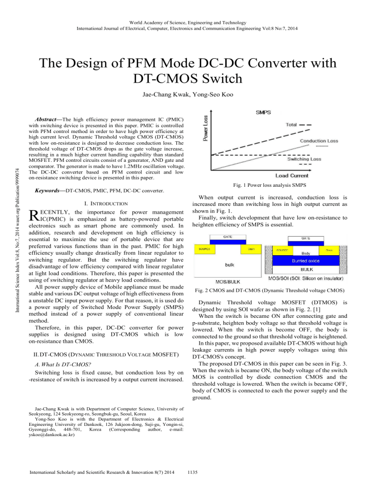 PFM DC-DC Converter Design with DT-CMOS Switch