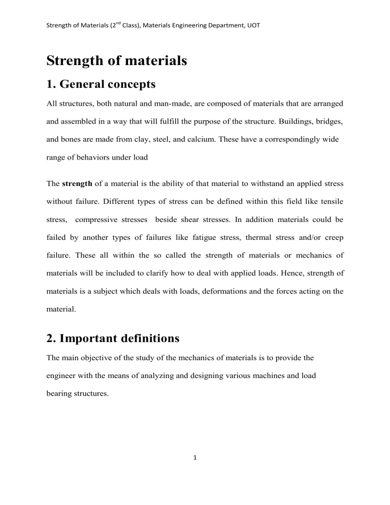 Strength of Materials Lecture Notes - UOT Materials Eng