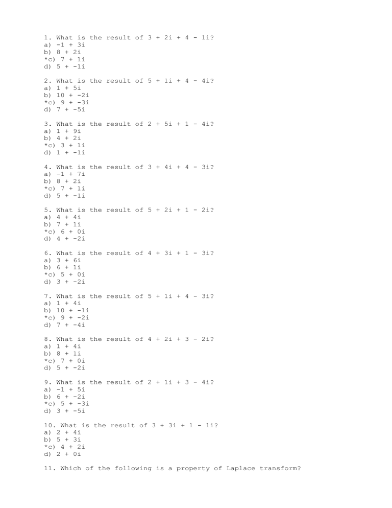 Complex Numbers, Laplace, Matrices Exam