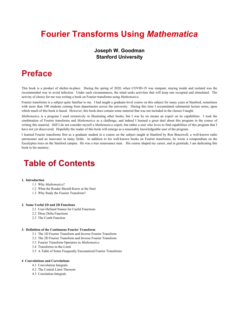 Fourier Transforms with Mathematica: Introduction & Table of Contents