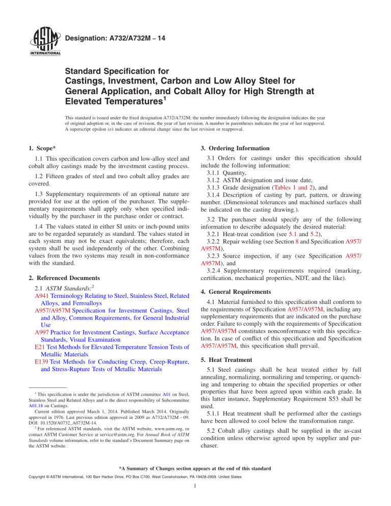 ASTM A732/A732M: Steel & Cobalt Alloy Investment Casting Spec