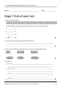 Middle School Math Test: Algebra Expressions & Equations