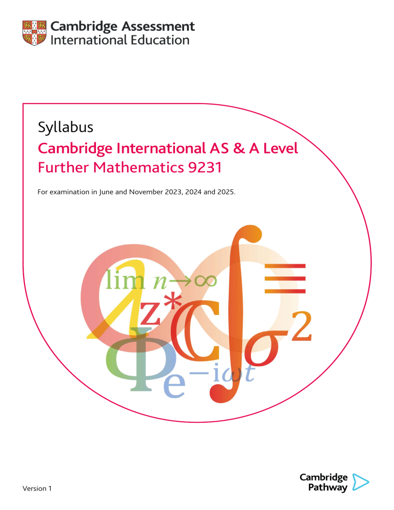 Cambridge AS & A Level Further Mathematics 9231 Syllabus
