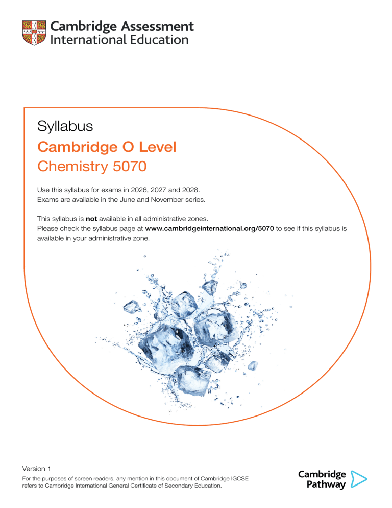 Cambridge O Level Chemistry 5070 Syllabus (2026-2028)