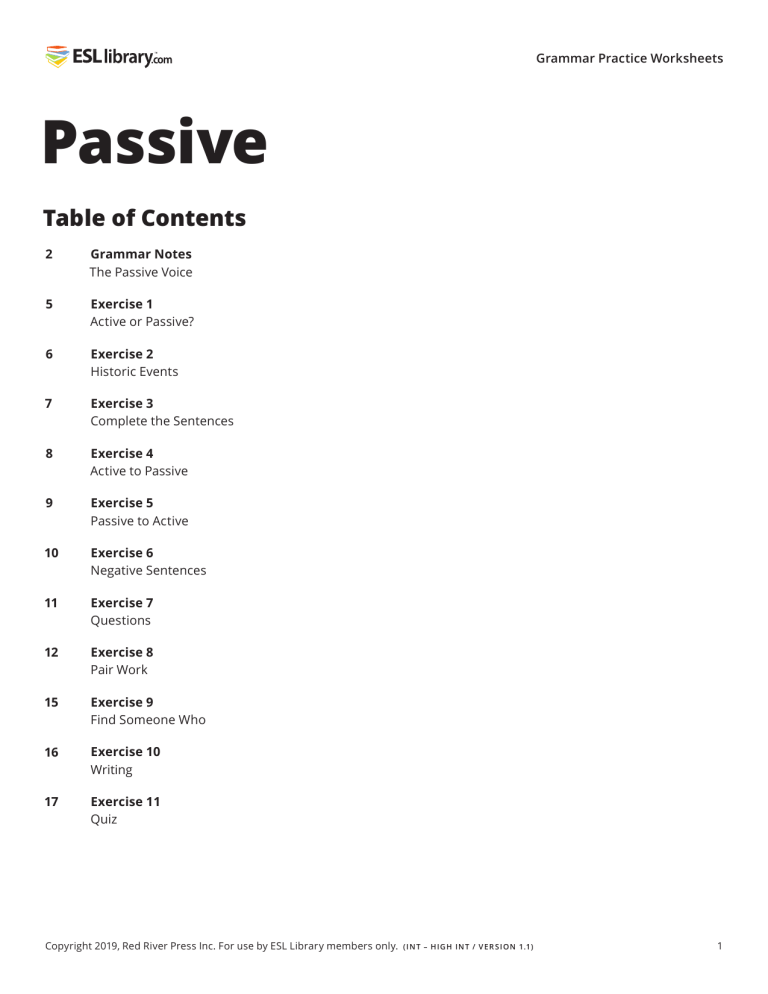 Passive Voice Grammar Practice Worksheets for ESL Learners