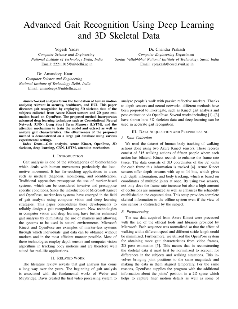 Gait Recognition with Deep Learning and 3D Skeletal Data