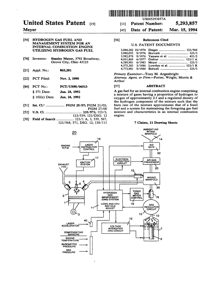 Hydrogen Fuel System Patent: Combustion Engine Management
